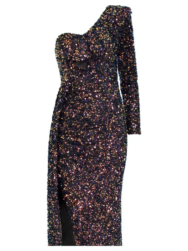 SOHUMAN Sequined One-shoulder Gown With Slit - Blue