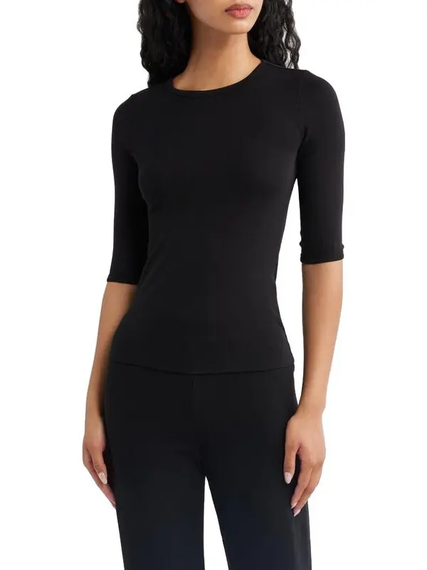 ARTLESS FOREVER Three-quarter Sleeve Crewneck Top - Black