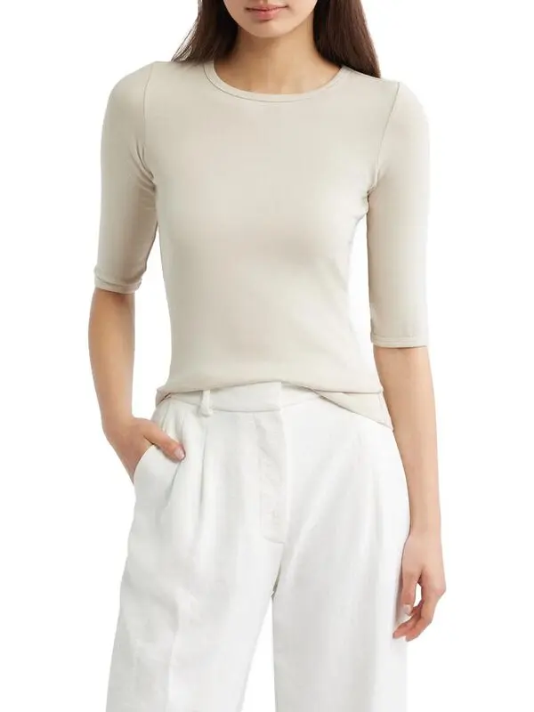 ARTLESS FOREVER Three-quarter Sleeve Crewneck Top - Stone