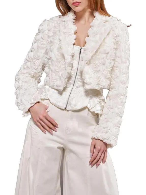 AZALEA WANG Briarrose Rosette Crop Blazer - White