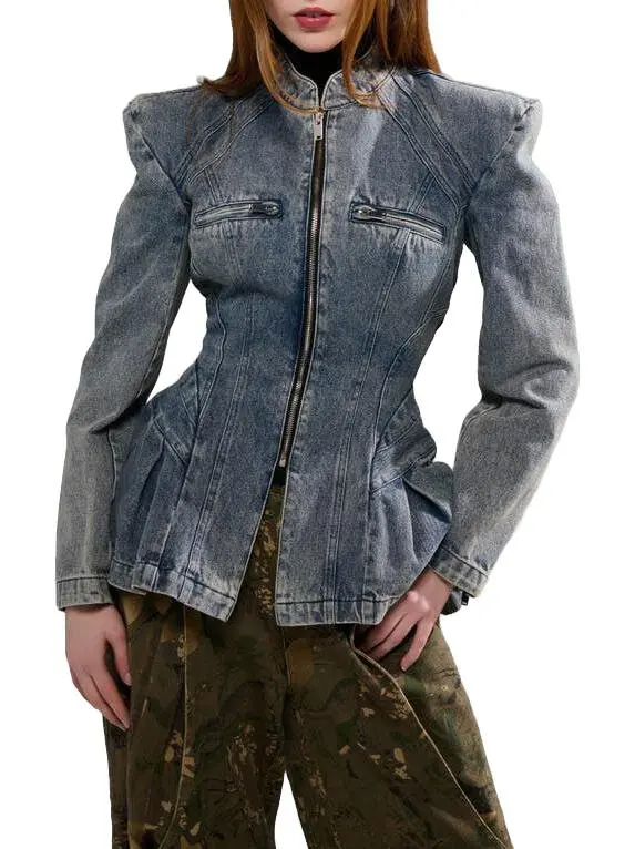 AZALEA WANG Structured Peplum Jacket - Denim