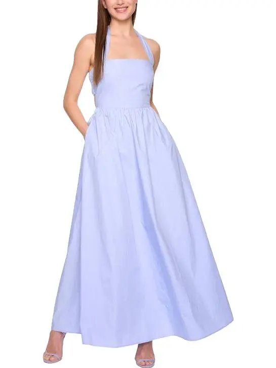 Susana Monaco Halter Neck Cotton Poplin Maxi Dress - Frosty