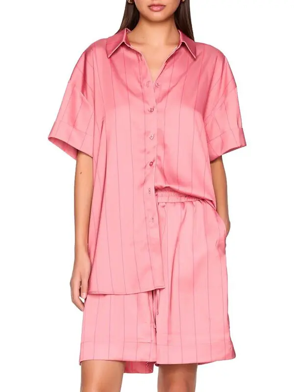 Susana Monaco Oversize Stripe Button-up Shirt - Rosa