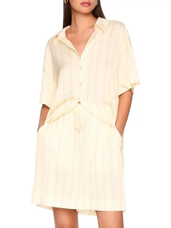 Susana Monaco Oversize Stripe Button-up Shirt - Whipped Cream