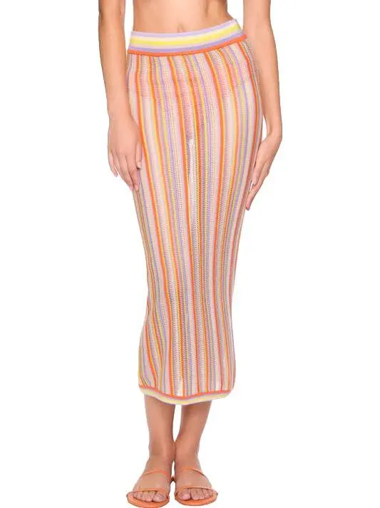 Susana Monaco Stripe Open Stitch Midi Sweater Skirt - Apricot/potion
