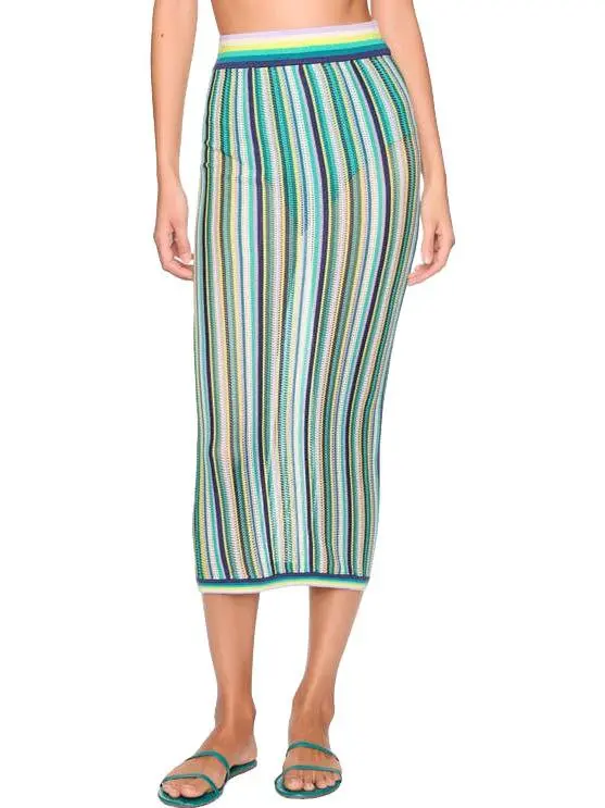 Susana Monaco Stripe Open Stitch Midi Sweater Skirt - Nightlife/fern