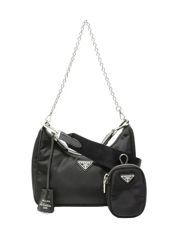 Prada Re-nylon Shoulder Bag With Detachable Pouch - Black
