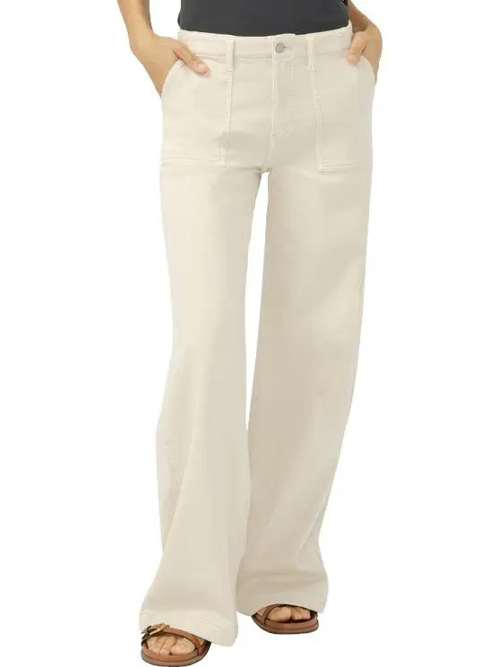 SILVER JEANS CO. Lightweight Wide Leg Knit Flex Denim Pants - Cream