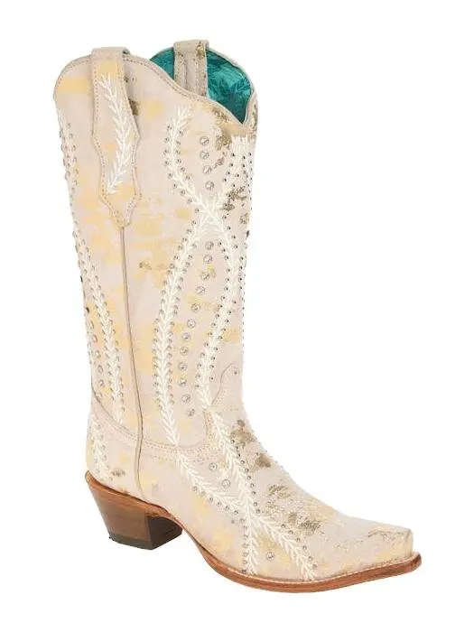 CORRAL Metallic Embroidered Western Boots - White