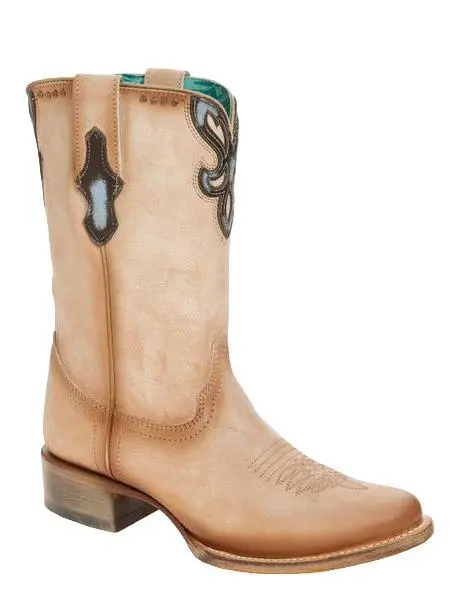 CORRAL Embroidered Overlay Western Boots - Sand