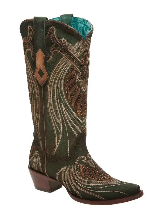 CORRAL Embroidered Overlay Western Boots - Green