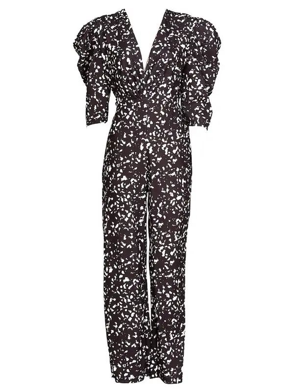 SOHUMAN Aduth Jumpsuit With Puff Sleeves And Abstract Print - Black