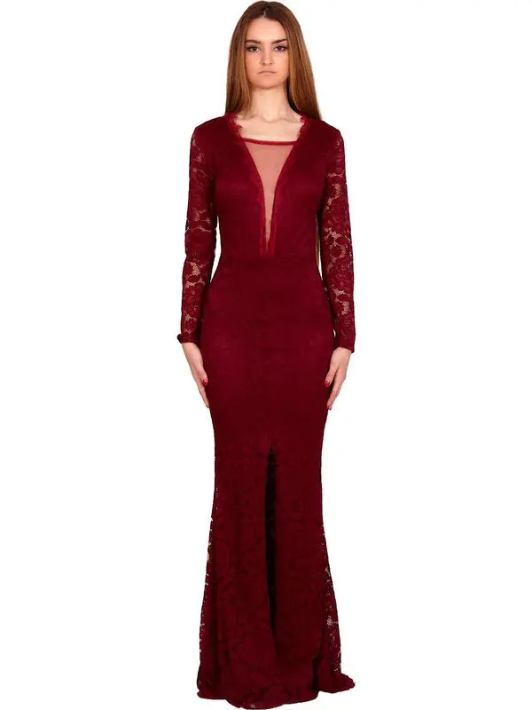 SOHUMAN Maxi Dress With Long Sleeves And Embroidered Detailing - Red
