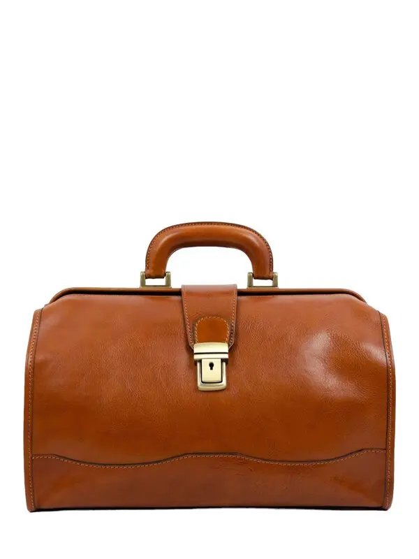 TIME RESISTANCE Leather Doctor Bag With Push Lock Closure - Brown