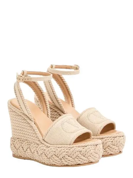 Valentino Garavani Vlogo Torchon Flat Espadrille Wedge Sandals - Beige