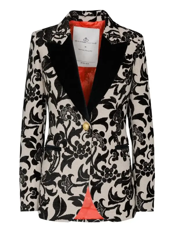 THE EXTREME COLLECTION Jacquard Blazer With Velvet Lapel - Black