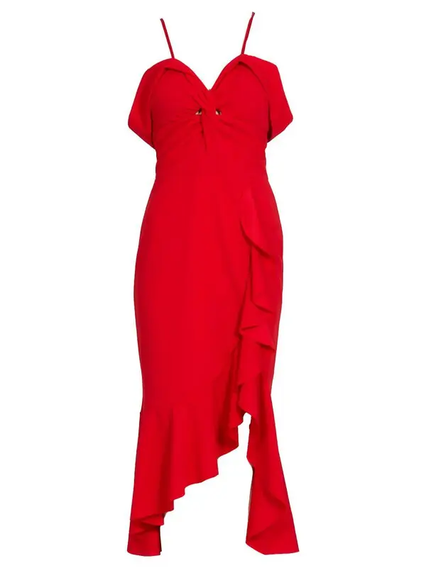 SOHUMAN Ruffled Midi Dress - Red