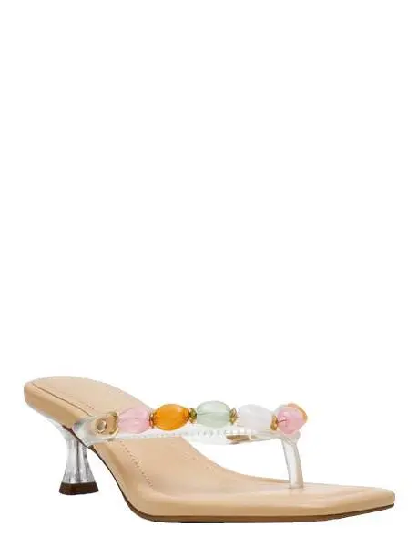 Anne Klein Gwenn Embellished Thong Sandal - Nude Vinyl