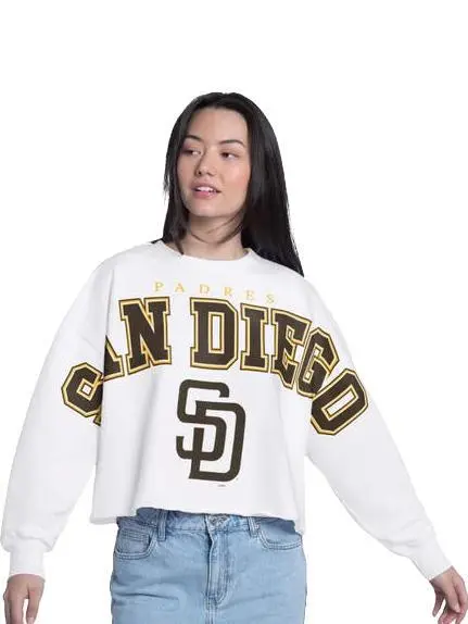 G-III 4HER BY CARL BANKS San Diego Padres Bleachers Cropped Pullover Sweatshirt - White