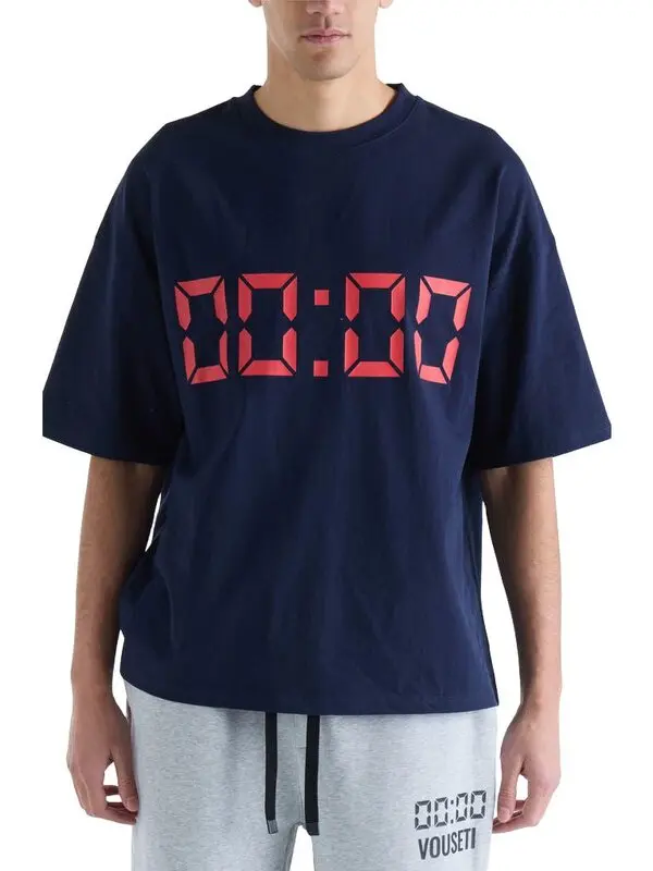 VOUSETI Us Against Time Cotton Graphic T-shirt - Navy