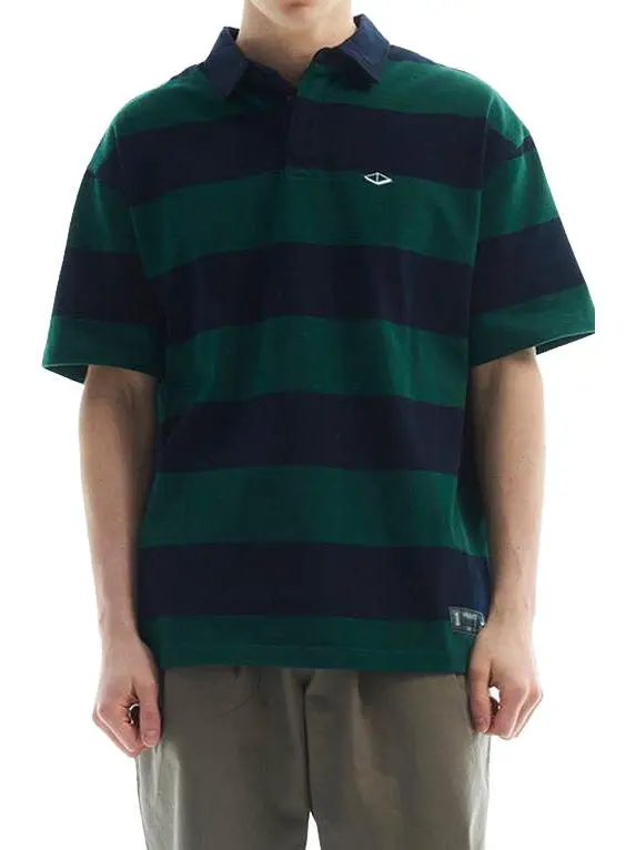 VOUSETI Post Game Stripe Cotton Polo - Navy Teal