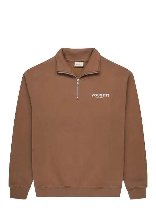 VOUSETI Quarter Zip Logo Pullover - Coffee