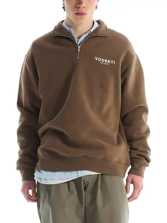 VOUSETI Quarter Zip Logo Pullover - Coffee
