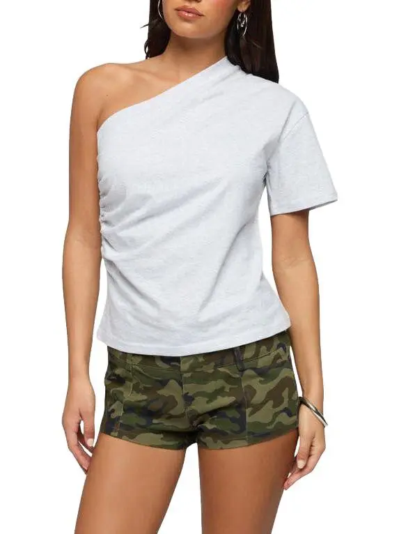 EDIKTED Yurey Gathered One Shoulder Top - Light-gray-melange