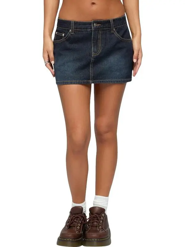 EDIKTED Chiara Denim Miniskirt - Dark-blue-washed