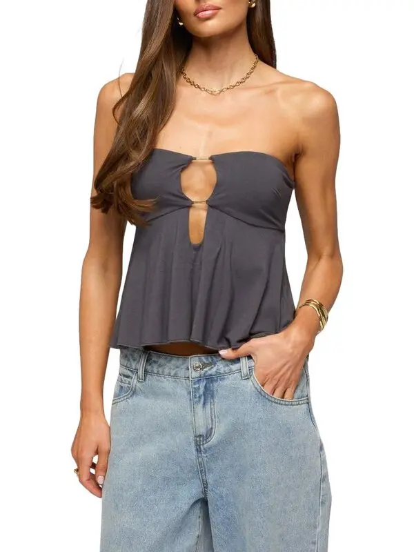EDIKTED Nikita Strapless Cutout Top - Gray