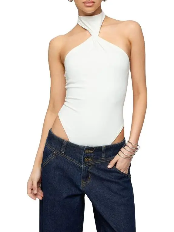 EDIKTED Jimana Halter Neck Bodysuit - White