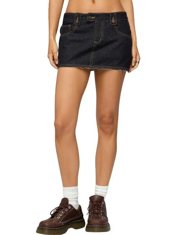 EDIKTED Noura Denim Miniskirt - Indigo-blue-raw-washed