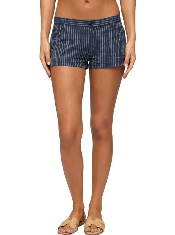 EDIKTED Lina Pinstripe Linen-kissed Micro Shorts - Navy