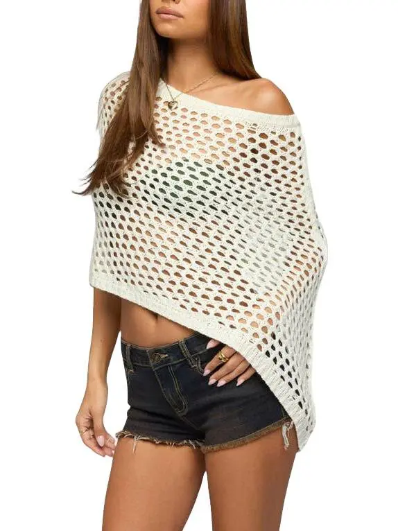 EDIKTED Off-the-shoulder Lace Poncho - Cream