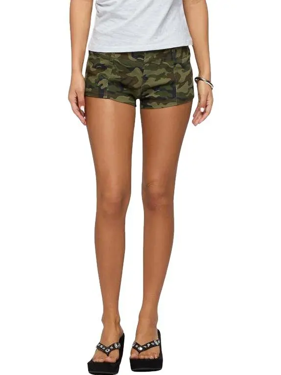 EDIKTED Camouflage Stretch Micro Shorts - Olive