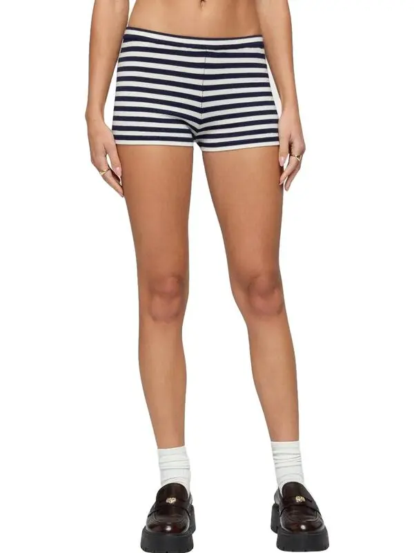 EDIKTED Irena Striped Micro Shorts - Navy-and-cream