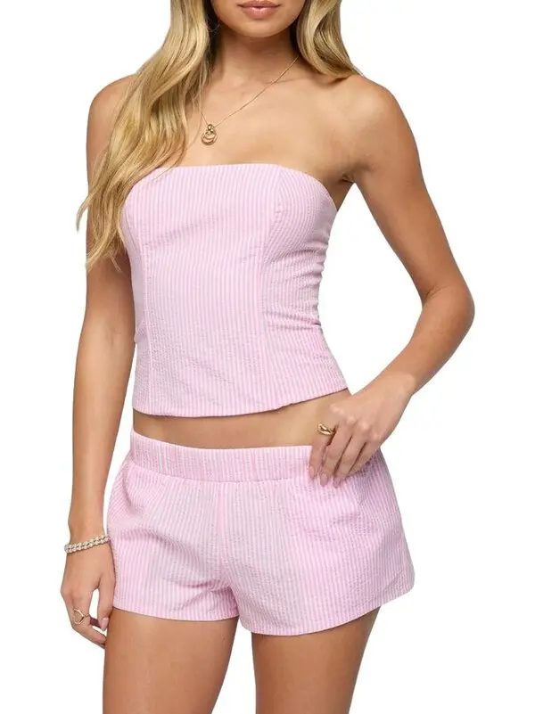 EDIKTED Amaliah Stripe Strapless Corset Top - Pink