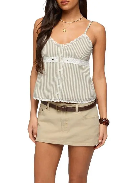 EDIKTED Elodie Stripe Lace Trim Tank - Sage