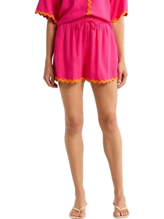 SUGARLIPS Halle Drawstring Tropical Print Shorts - Fuchsia-orange