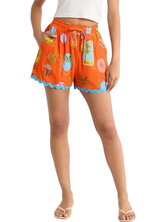SUGARLIPS Halle Drawstring Tropical Print Shorts - Red-pink-multi