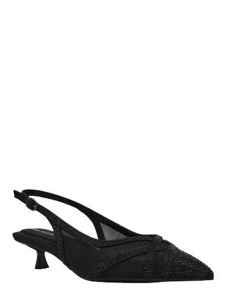 Anne Klein Jolene Kitten Heel Slingback Pump - Black Crystal