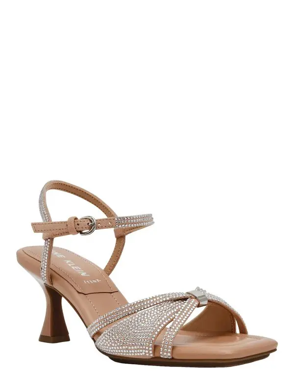 Anne Klein Embellished Ankle Strap Sandal - Beige Crystal