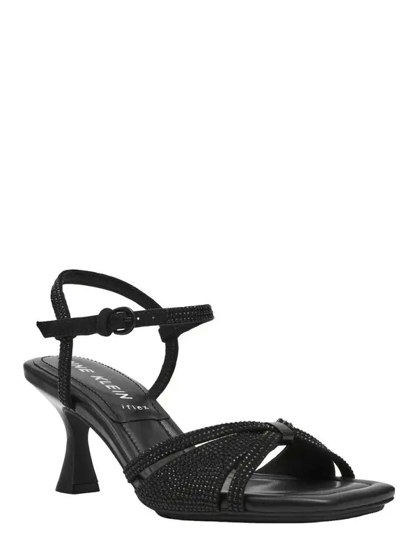 Anne Klein Embellished Ankle Strap Sandal - Black Crystal