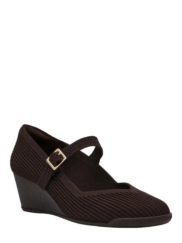 Anne Klein Trixie Wedge Mary Jane Pump - Brown Knit