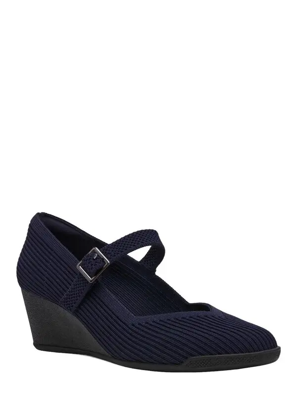Anne Klein Trixie Wedge Mary Jane Pump - Navy Knit