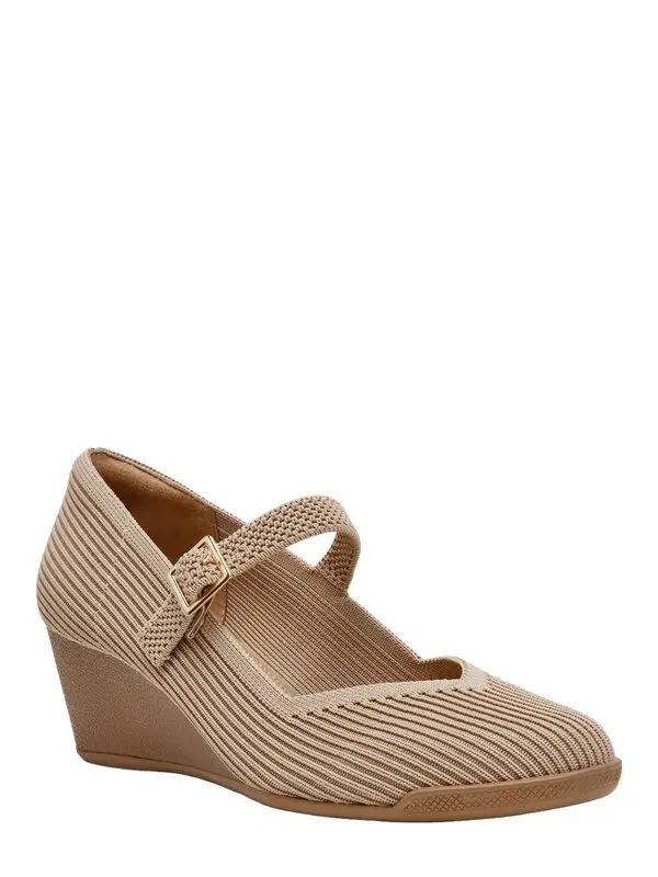 Anne Klein Trixie Wedge Mary Jane Pump - Tan Knit
