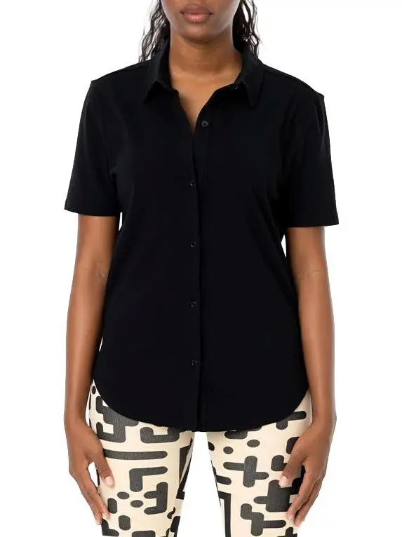 DAI MODA Clark Short Sleeve Button-up Shirt - Black