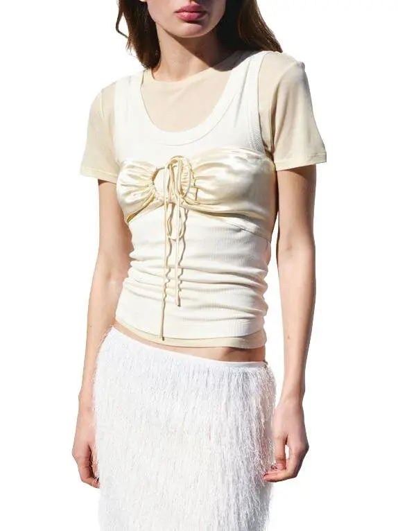 Mango Layered Ribbed Tank T-shirt - Off White