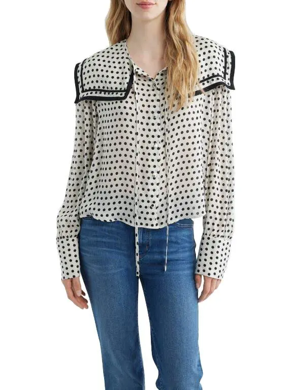 FRAME Polka Dot Sailor Collar Silk Blouse - Cream Multi