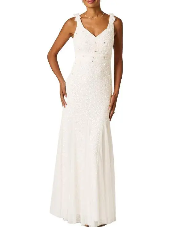 Adrianna Papell Beaded Godet Mermaid Gown - Ivory